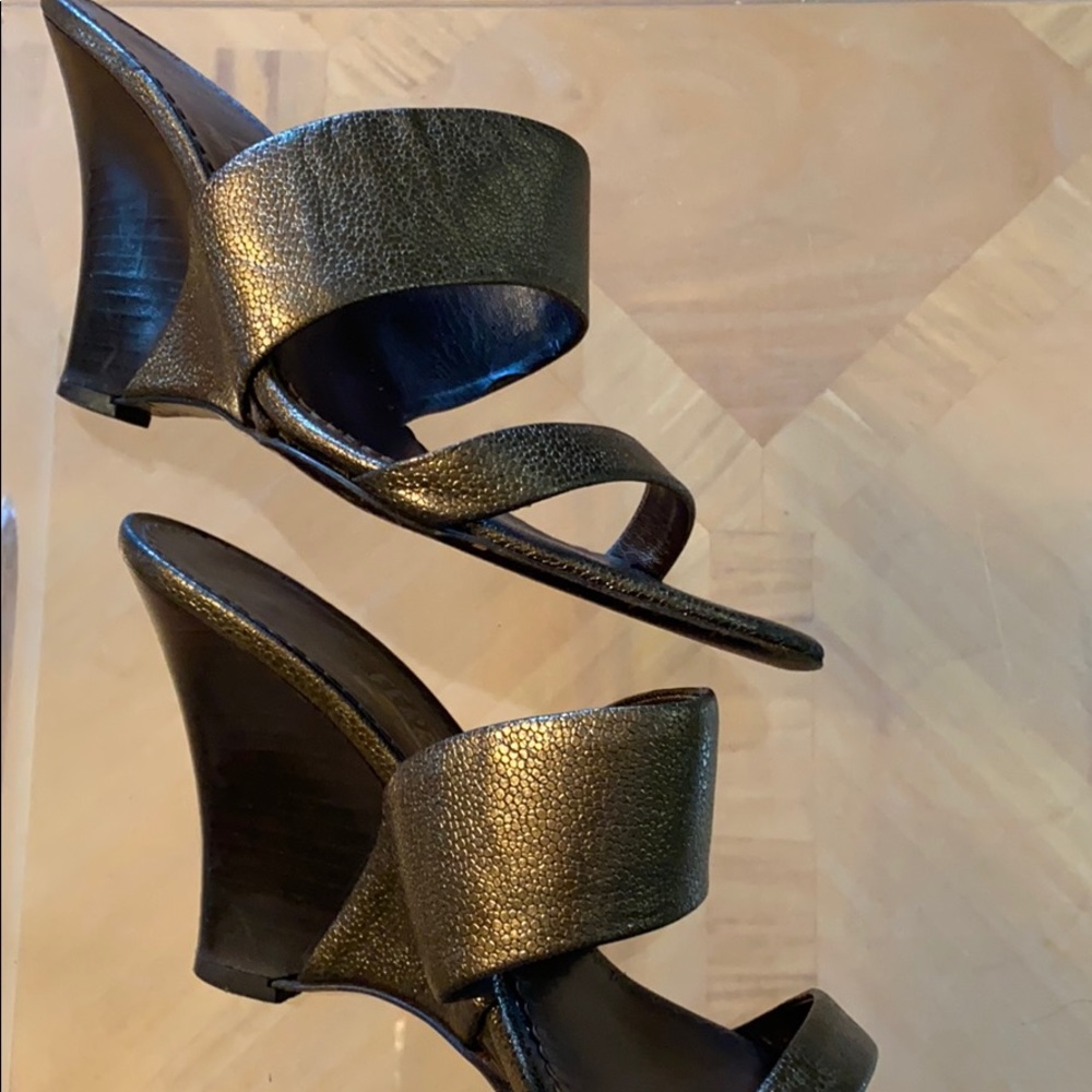 Bronze Metallic High Heel Wedge Sandals - Gem